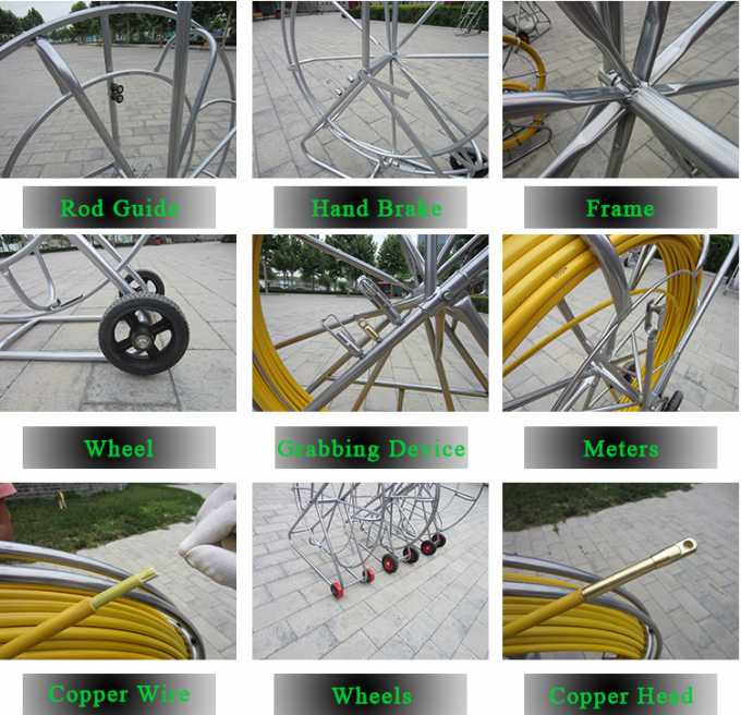 4.5mm 200m Yellow Color Fiberglass Duct Rodder for Cable Laying Project